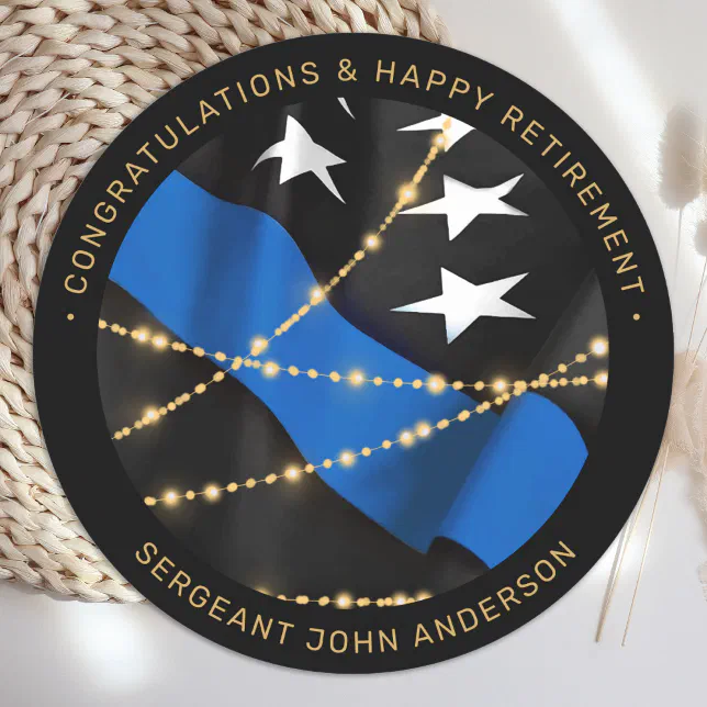 Police Officer Retirement Party Thin Blue Line Classic Round Sticker ...