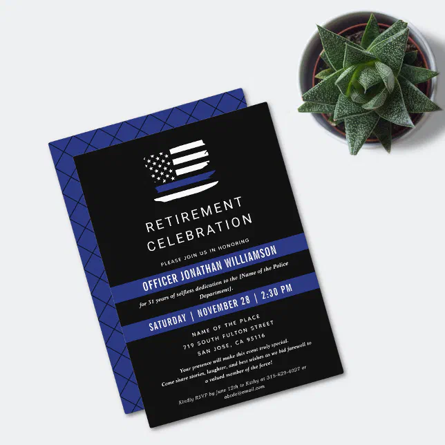 Police Officer Retirement Party Thin Blue Line Invitation | Zazzle
