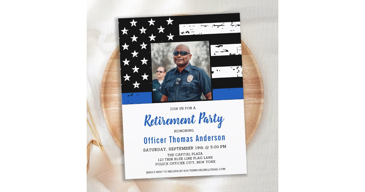 Police Officer Retirement Personalized Photo Invitation Postcard | Zazzle