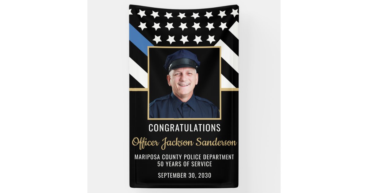 Police Officer Retirement Thin Blue Line Photo Banner | Zazzle