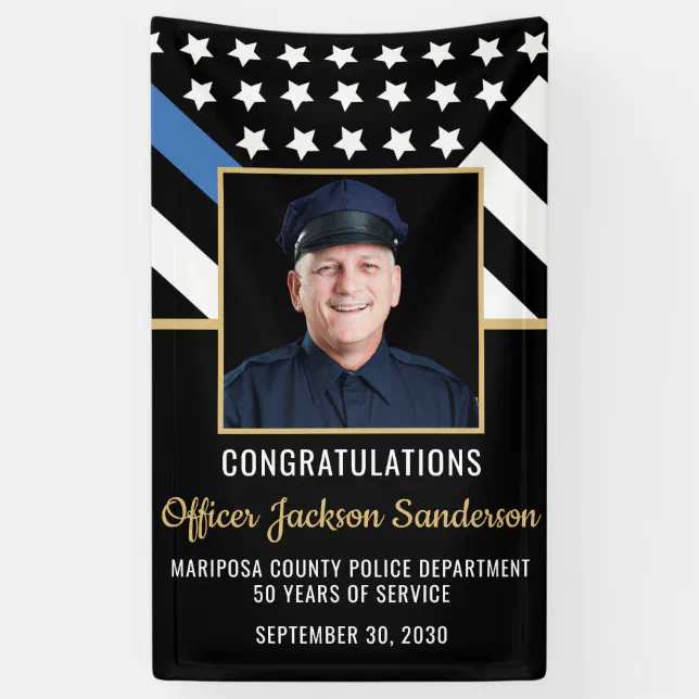 Police Officer Retirement Thin Blue Line Photo Banner | Zazzle