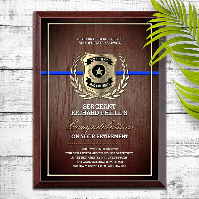 Police Officer Retirement Wood Grain Award Plaque | Zazzle