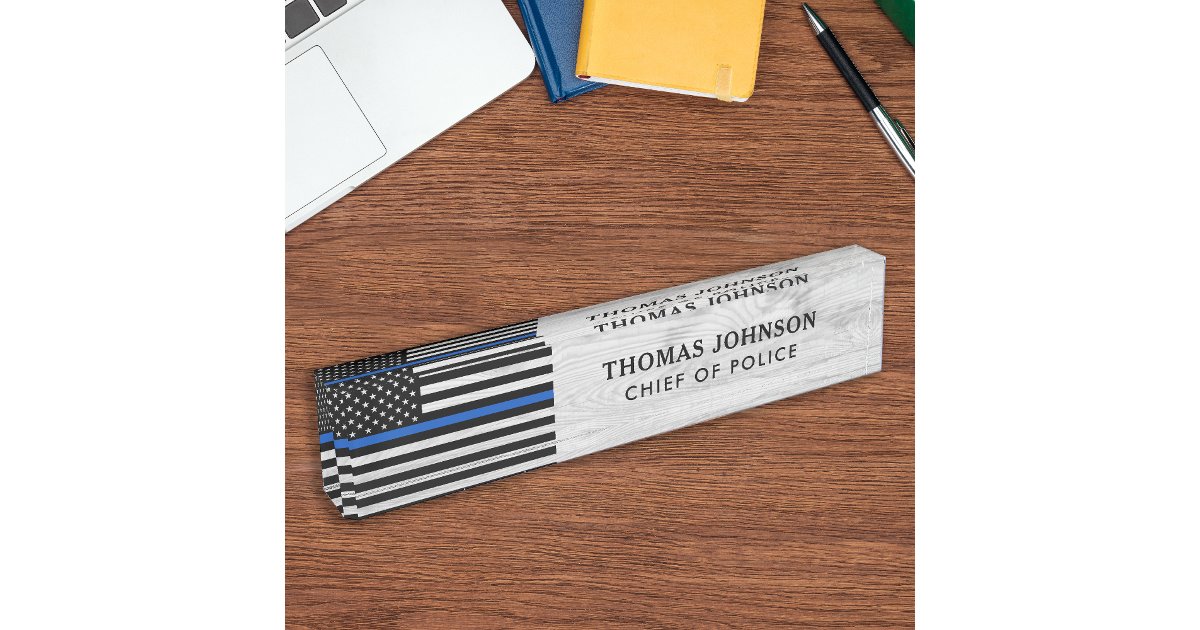 Police Officer Rustic Wood Thin Blue Line Flag Desk Name Plate | Zazzle