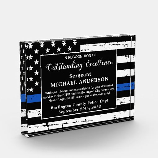 Police Officer Service Excellence Law Enforcement Acrylic Award | Zazzle