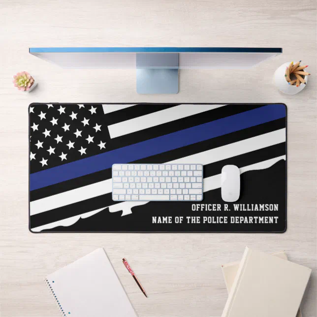 Police Officer Thin Blue Line Flag Custom Desk Mat | Zazzle