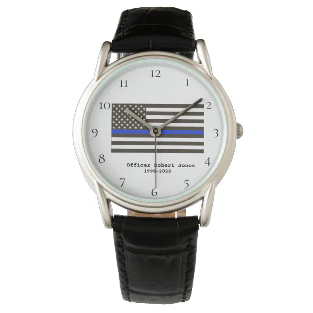 Police Officer Thin Blue Line Flag Men Watch | Zazzle