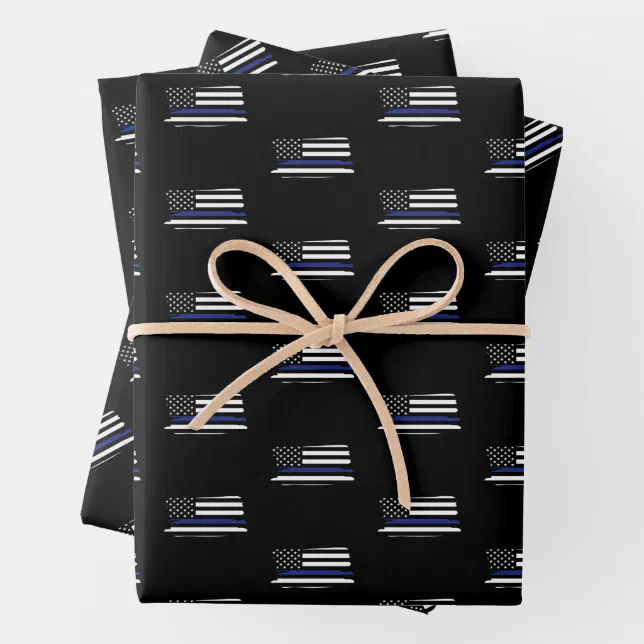 Police Officer Thin Blue Line Law Enforcement Cop Wrapping Paper Sheets ...