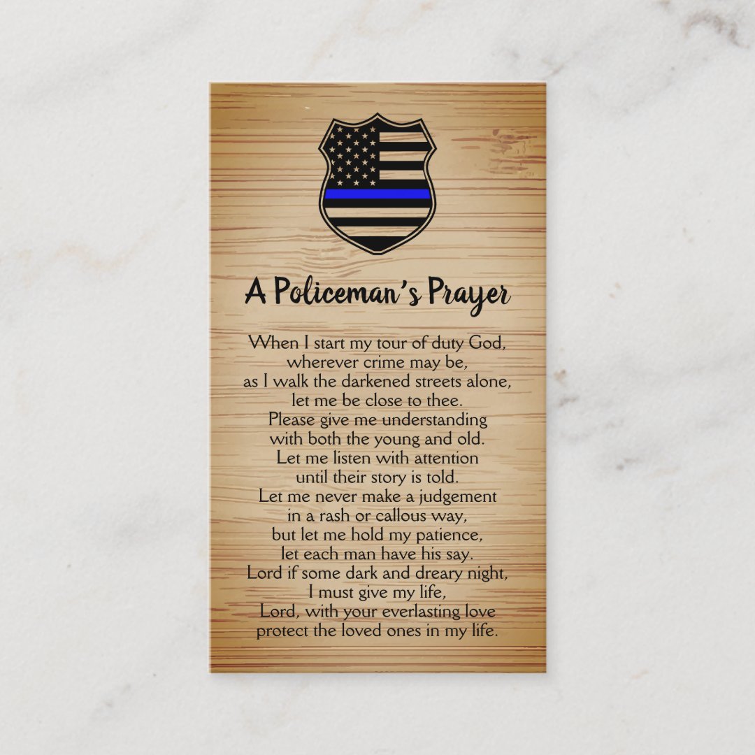 Police Officer Thin Blue Line Policeman's Prayer Business Card | Zazzle
