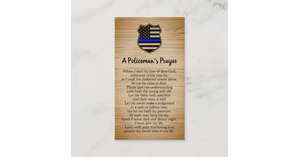 Police Officer Thin Blue Line Policeman's Prayer Business Card | Zazzle