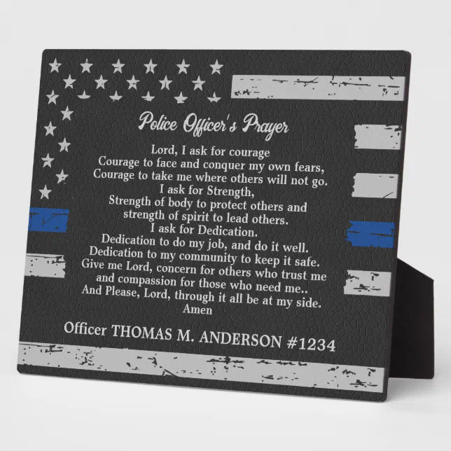 Police Officer's Prayer Thin Blue Line Plaque | Zazzle
