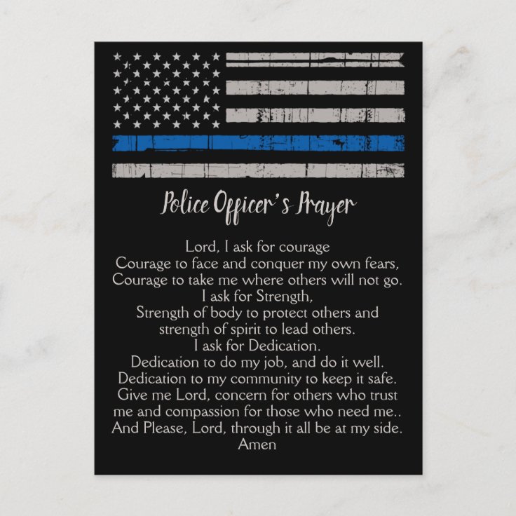 Police Officers Prayer Thin Blue Line Postcard | Zazzle