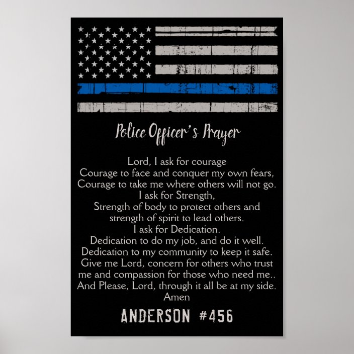 Police Officers Prayer Thin Blue Line Poster | Zazzle