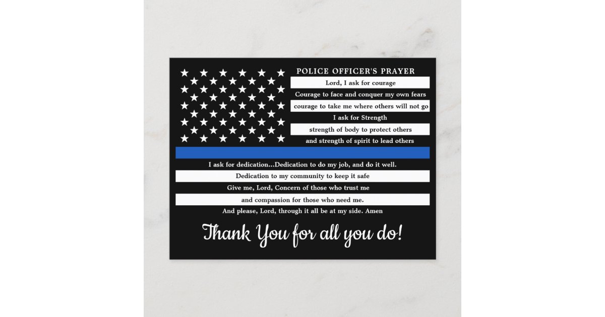 Police Officers Prayer Thin Blue Line Thank You Postcard | Zazzle