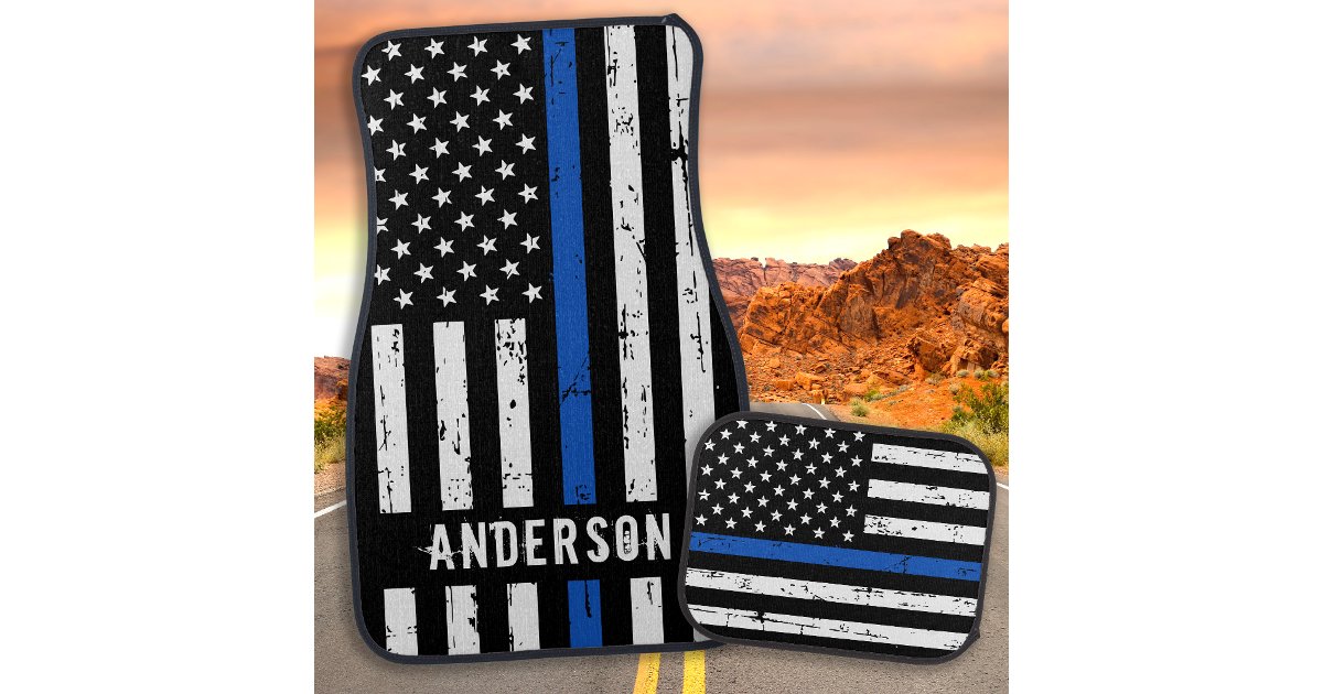 Police Personalized Grunge Flag Thin Blue Line Car Floor Mat | Zazzle