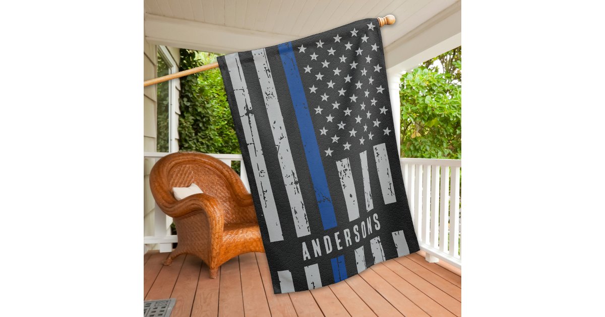 Police Personalized Thin Blue Line House Flag | Zazzle