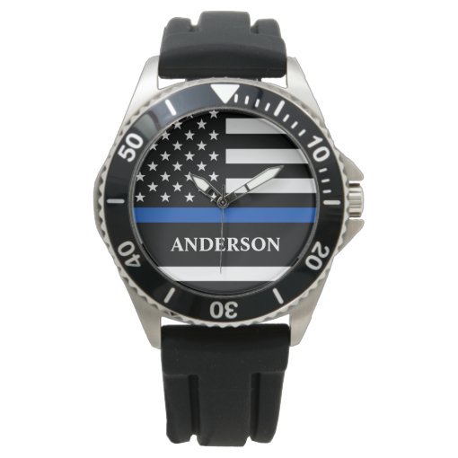 Police Personalized Thin Blue Line Law Enforcement Watch | Zazzle