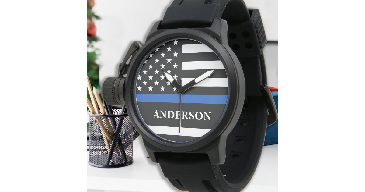 Police Personalized Thin Blue Line Law Enforcement Watch | Zazzle