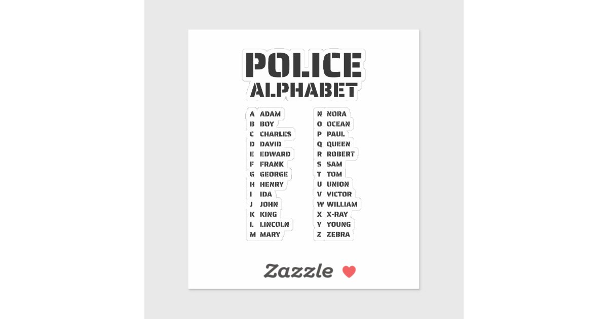 Police Phonetic Alphabet Guide Sticker | Zazzle