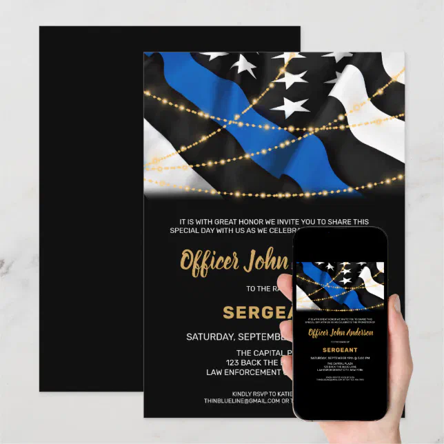 Police Promotion Law Enforcement Thin Blue Line Invitation | Zazzle