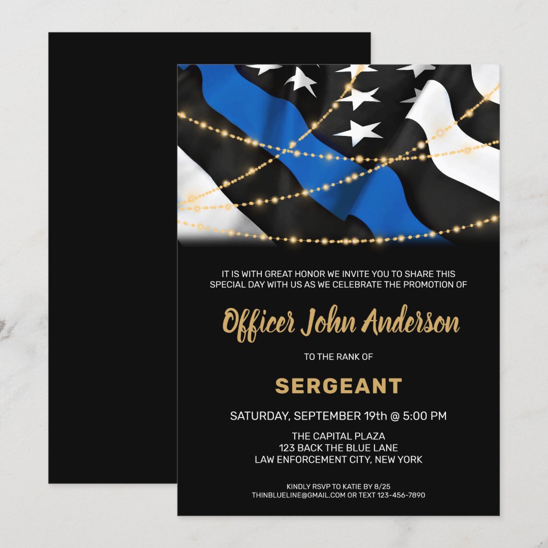 Police Promotion Law Enforcement Thin Blue Line Invitation | Zazzle