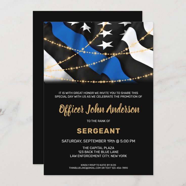 Police Promotion Law Enforcement Thin Blue Line Invitation | Zazzle