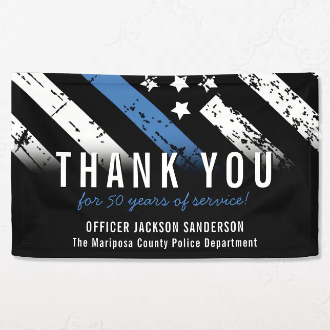 Police Retirement Anniversary Blue Line Flag Banner | Zazzle