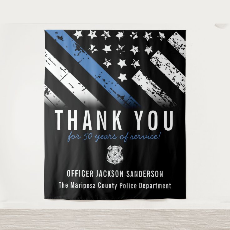 Police Retirement Anniversary Blue Line Flag Tapestry | Zazzle