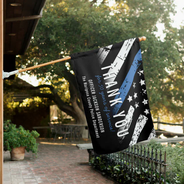 Police Retirement Anniversary Thin Blue Line House Flag | Zazzle