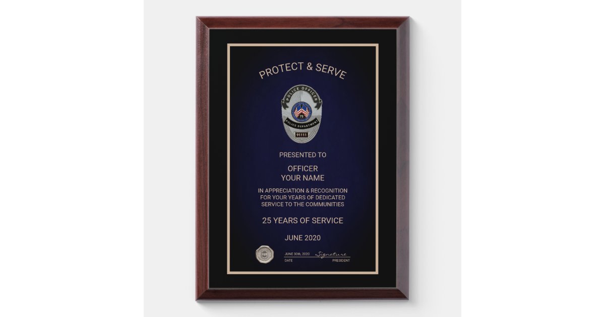 Police Retirement Award Plaque | Zazzle