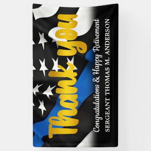 Police Retirement Blue Gold Script Law Enforcement Banner | Zazzle