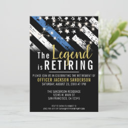Police Retirement Blue Line Flag Law Enforcement Invitation | Zazzle