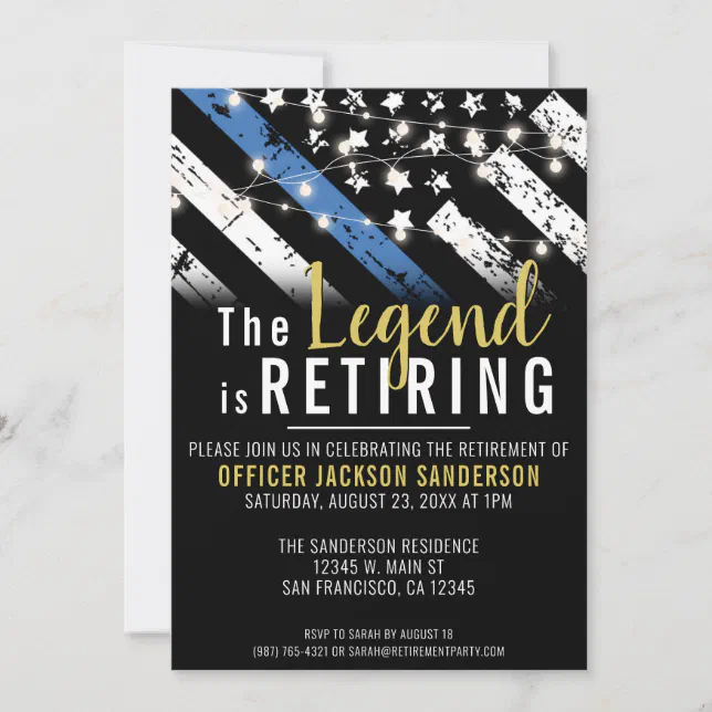 Police Retirement Blue Line Flag Law Enforcement Invitation | Zazzle