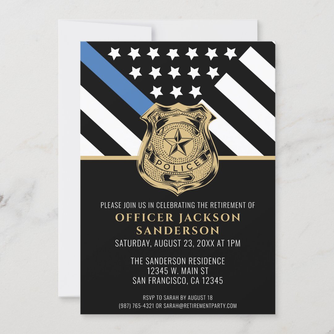 Police Retirement Blue Line Flag Law Enforcement Invitation | Zazzle