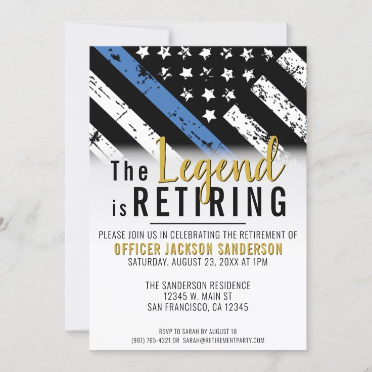 Police Retirement Blue Line Flag Law Enforcement Invitation | Zazzle