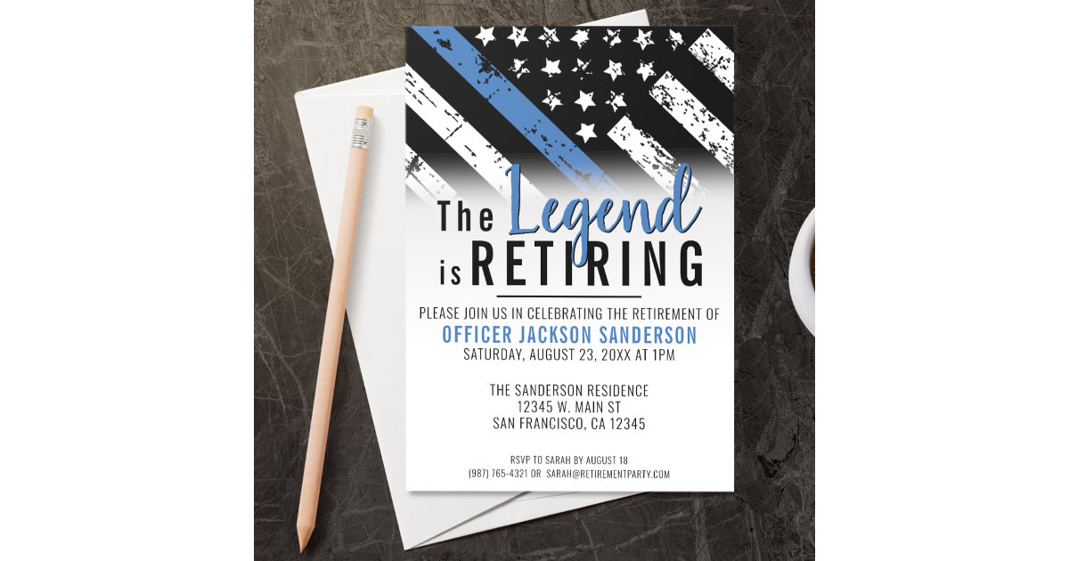 Police Retirement Blue Line Flag Law Enforcement Invitation | Zazzle