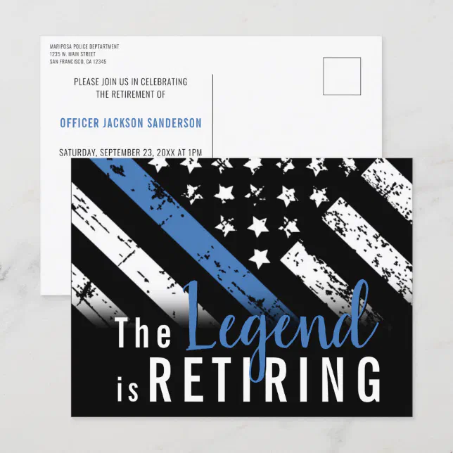 Police Retirement Blue Line Flag Law Enforcement Invitation Postcard ...