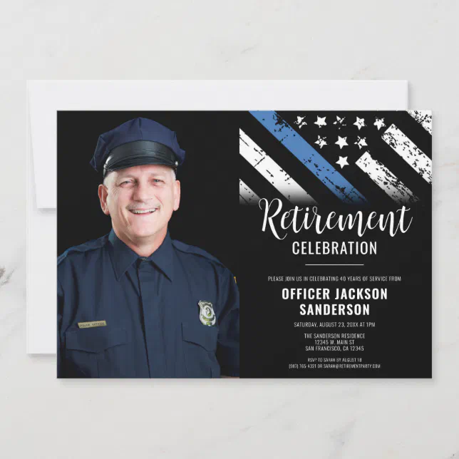 Police Retirement Blue Line Law Enforcement Photo Invitation | Zazzle