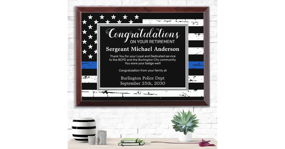 Police Retirement Custom Blue Law Enforcement Award Plaque | Zazzle
