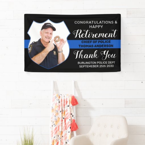 Police Retirement Custom Photo Blue Line Party Banner | Zazzle