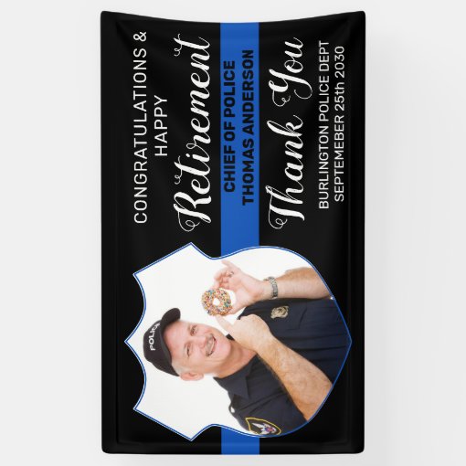 Police Retirement Custom Photo Blue Line Party Banner | Zazzle