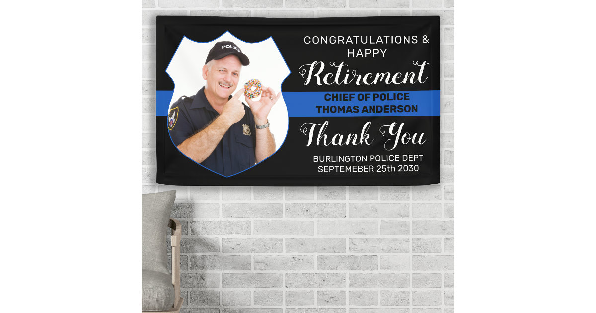 Police Retirement Custom Photo Blue Line Party Banner | Zazzle