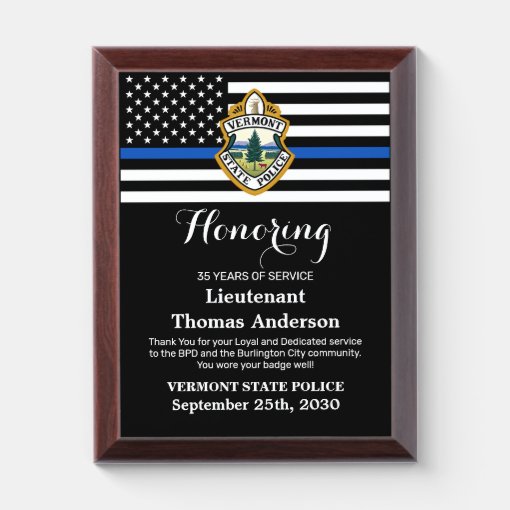 Police Retirement Department Logo Thin Blue Line Award Plaque | Zazzle