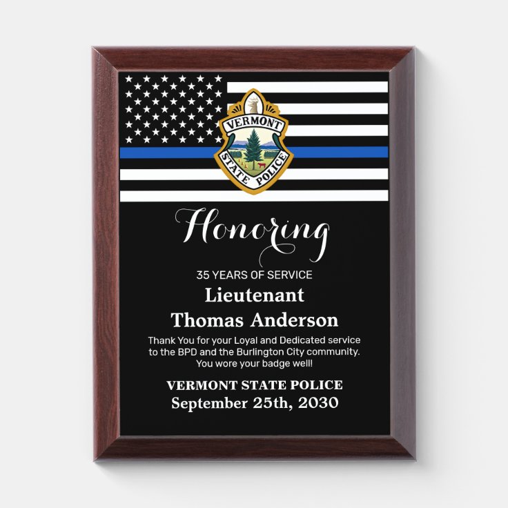 Police Retirement Department Logo Thin Blue Line Award Plaque | Zazzle