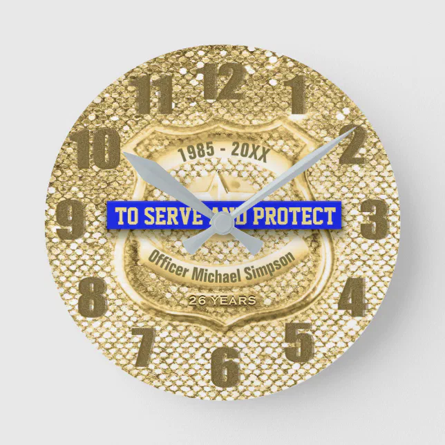 Police Retirement Gold Custom Round Clock | Zazzle