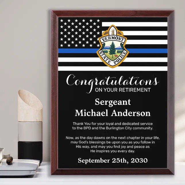 Police Retirement Law Enforcement Department Award Plaque | Zazzle