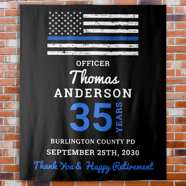 Police Retirement Law Enforcement Thin Blue Line Tapestry | Zazzle