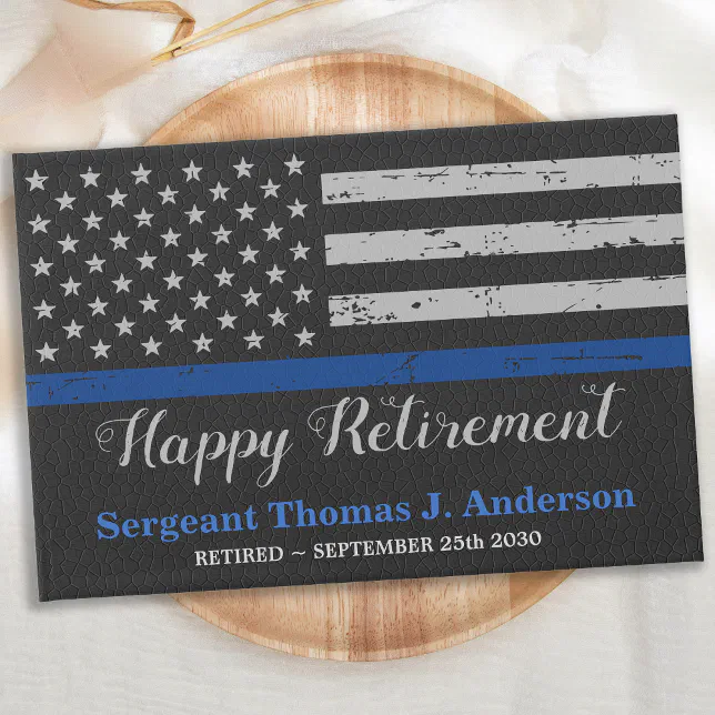 Police Retirement Leather Thin Blue Line Party Guest Book | Zazzle