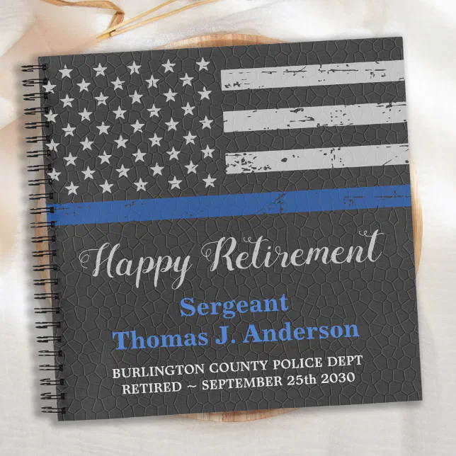 Police Retirement Leather Thin Blue Line Party Notebook | Zazzle