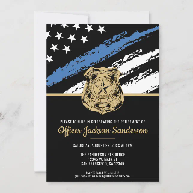 Police Retirement Party Law Enforcement Blue Line Invitation | Zazzle