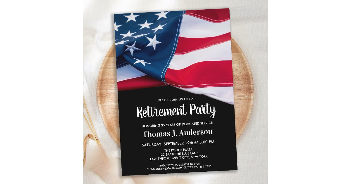 Police Retirement Party Patriotic American Flag Invitation | Zazzle